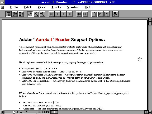 WinWorld: Adobe Acrobat Reader 1.0