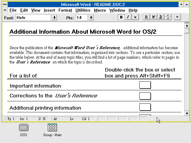 WinWorld: Microsoft Word 1.x (OS/2)