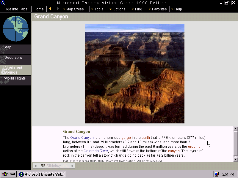 WinWorld: Encarta Virtual Globe 1998 Edition