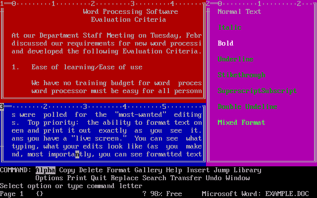 WinWorld: Microsoft Word 1.x (DOS)