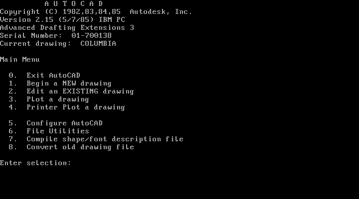 WinWorld: Autodesk AutoCAD 2.x (DOS)