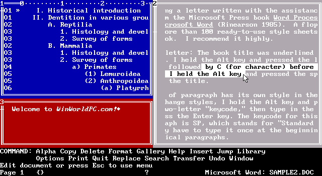 WinWorld: Microsoft Word 2.x (DOS)
