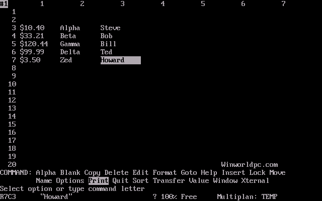 WinWorld: Multiplan 2.x