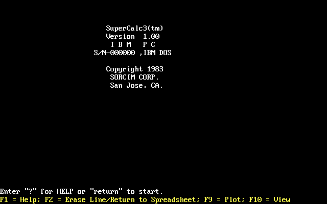 WinWorld: SuperCalc 3 v1.00