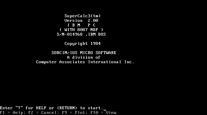 WinWorld: SuperCalc 3 v2.00