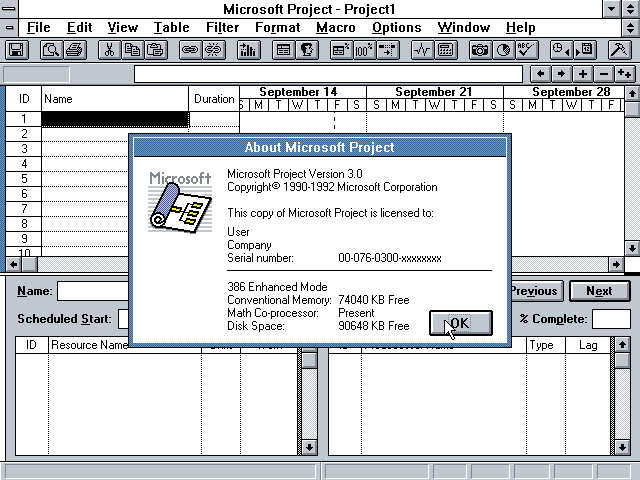 WinWorld: Microsoft Project 3.0