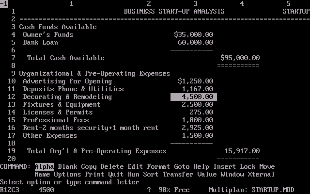 WinWorld: Multiplan 3.x