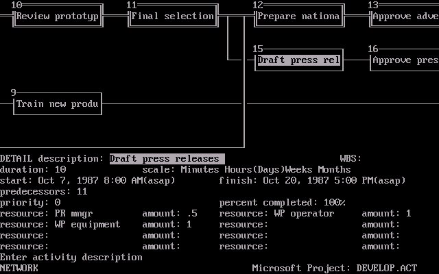 WinWorld: Microsoft Project 4.0 for DOS