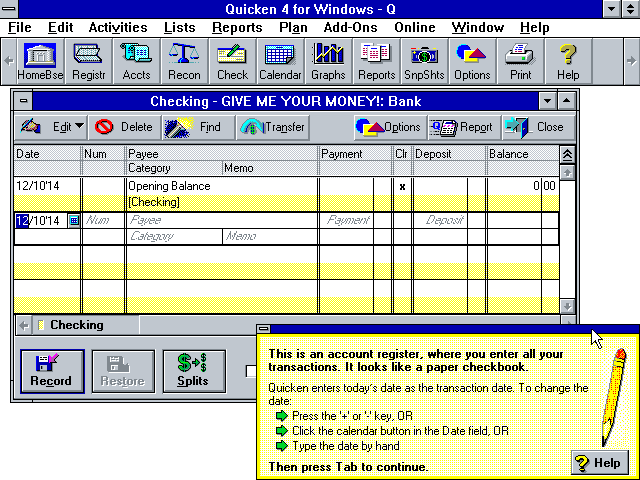 WinWorld: Quicken 4.0 (Win)
