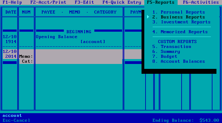 WinWorld: Quicken 4.x (DOS)
