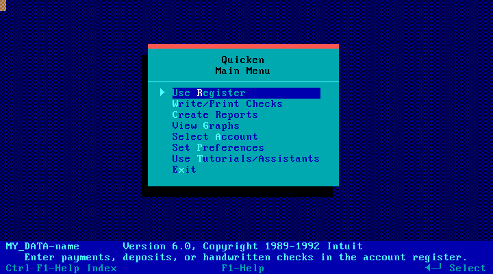 WinWorld: Quicken 6.0 (DOS)