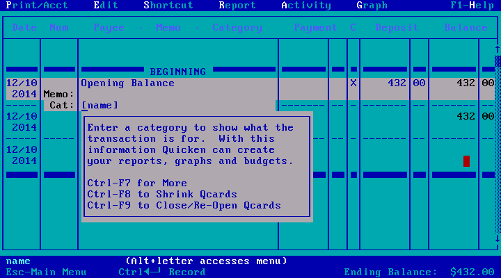 WinWorld: Quicken 8.x (DOS)