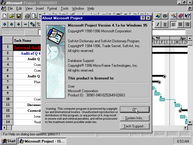 WinWorld: Microsoft Project 95
