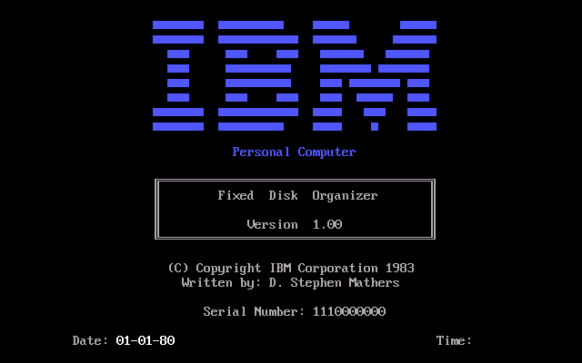 WinWorld: IBM Fixed Disk Organizer 1.00