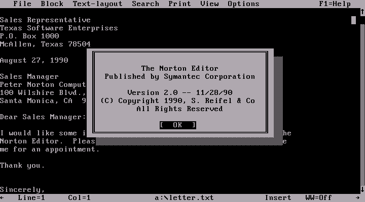 WinWorld: Norton Editor 2.0