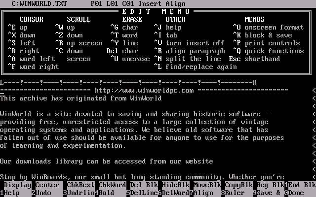 WinWorld: WordStar 4.0