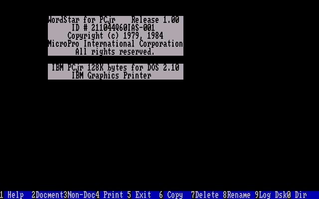 WinWorld: WordStar for PCjr