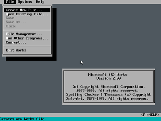 Microsoft Works 2.x (DOS) - Stats, Downloads and Screenshots :: WinWorld